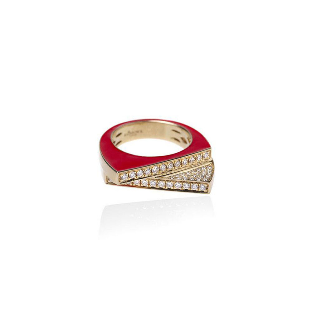 RING HANDCUFF DIAMONDS RED ENAMEL - Rainbow K