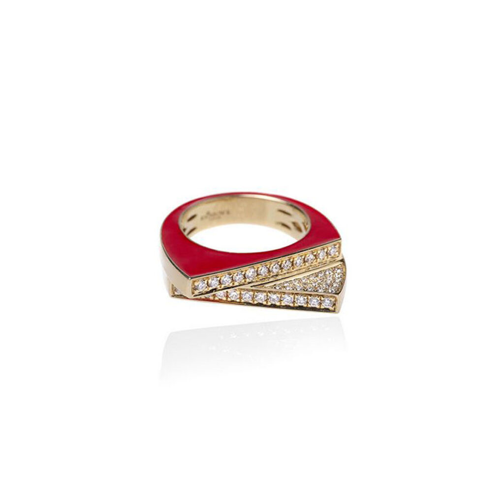 RING HANDCUFF DIAMONDS RED ENAMEL - Rainbow K