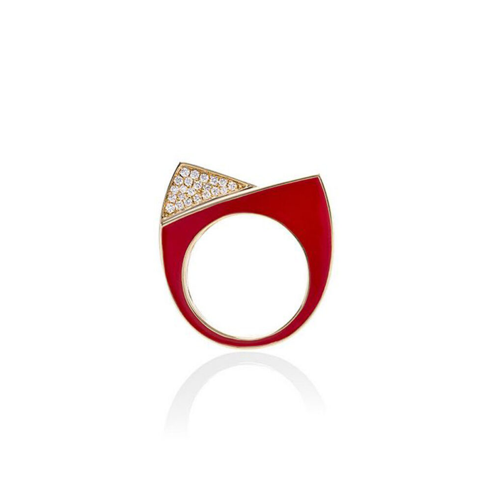 RING HANDCUFF DIAMONDS RED ENAMEL - Rainbow K