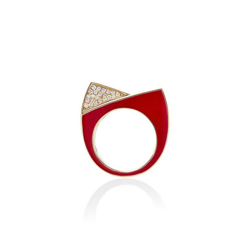 RING HANDCUFF DIAMONDS RED ENAMEL - Rainbow K
