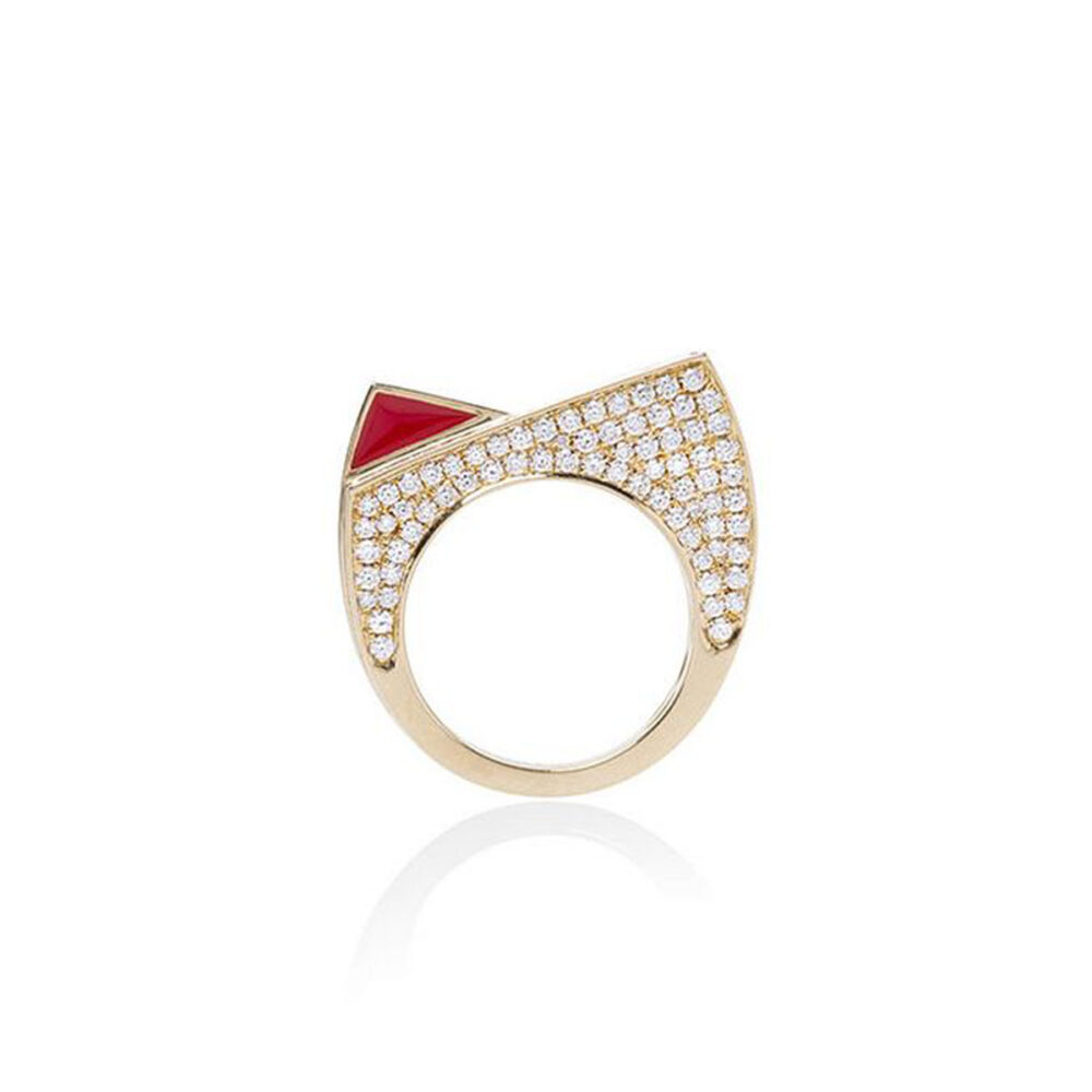 RING HANDCUFF DIAMONDS RED ENAMEL - Rainbow K