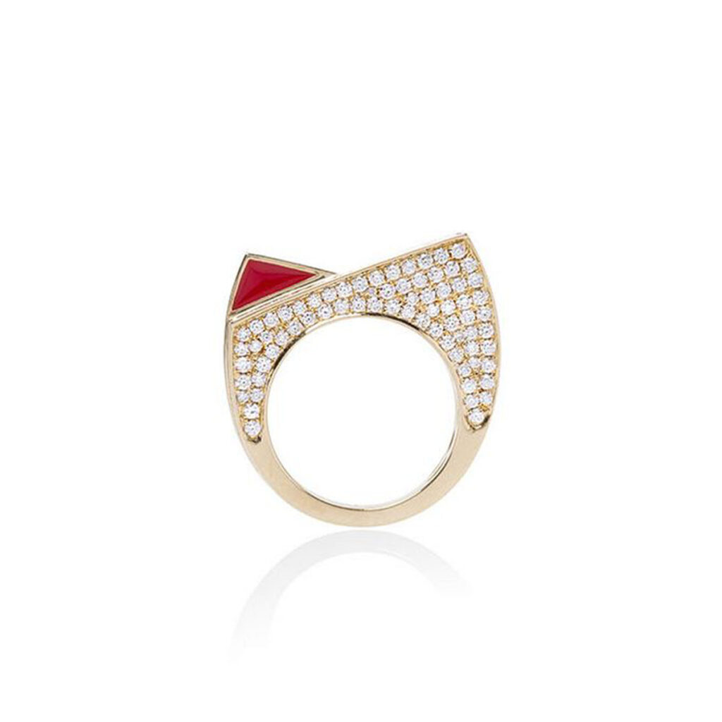 RING HANDCUFF DIAMONDS RED ENAMEL - Rainbow K
