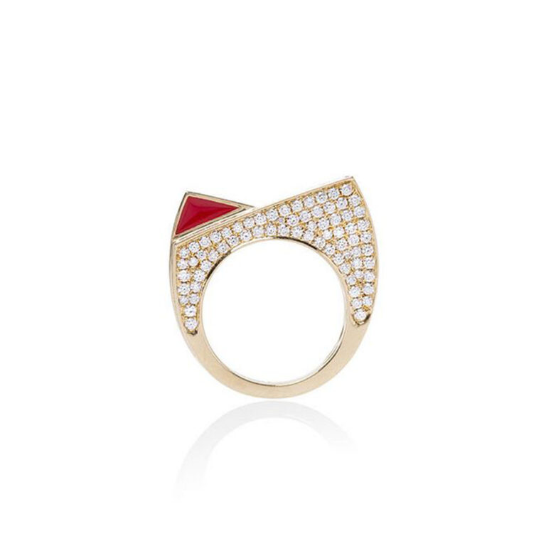 RING HANDCUFF DIAMONDS RED ENAMEL - Rainbow K