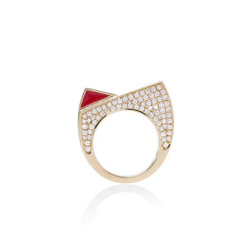 RING HANDCUFF DIAMONDS RED ENAMEL - Rainbow K