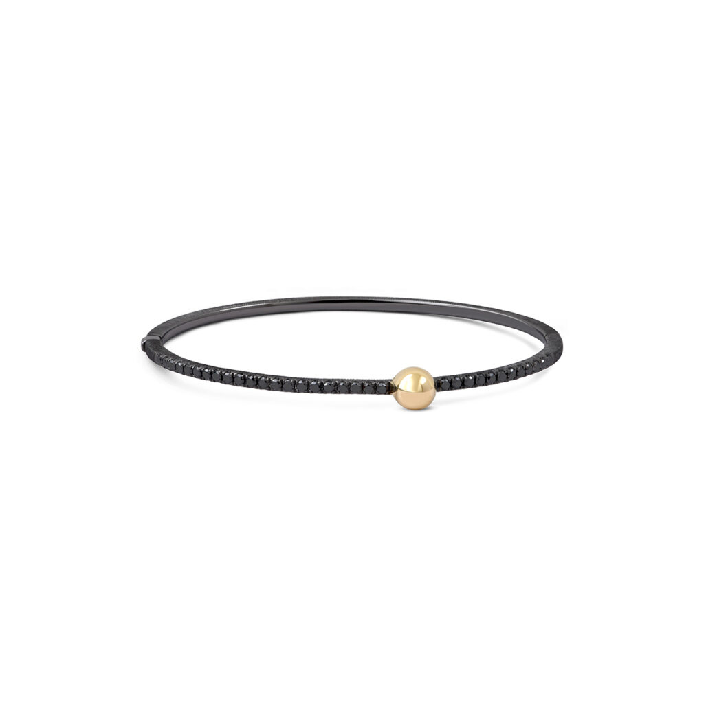 BANGLE SATIN LINE PAVE BLACK GOLD - Rainbow K